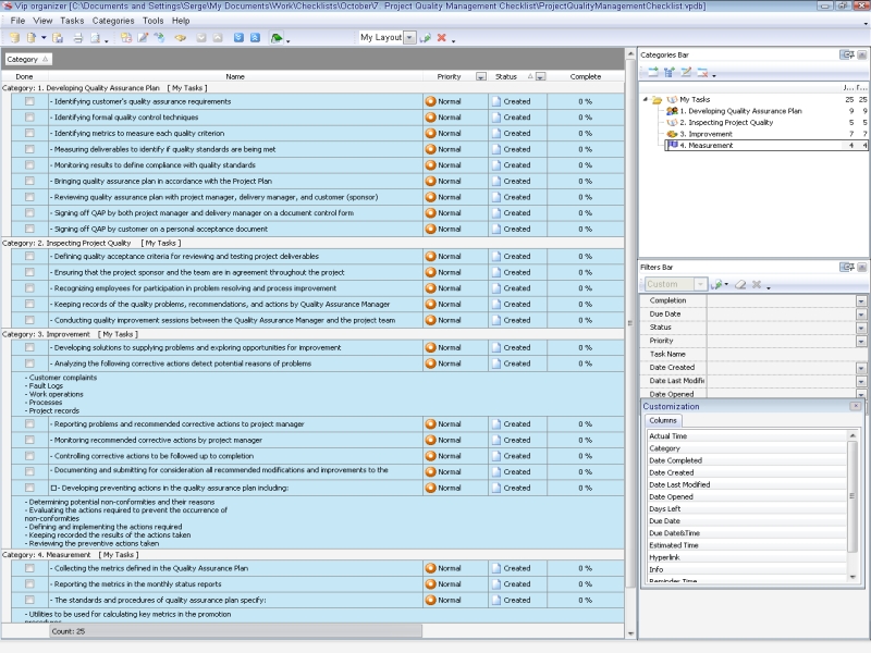 Project Quality Management Checklist To Do List Organizer Checklist PIM Time And Task 